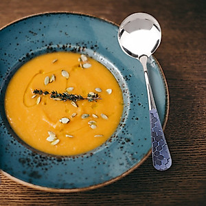 RETON 8 Pcs Soup Spoons Set, 18/10 Stainless Steel Round Spoons, Fashion Thick Korean Spoons Mirror Polished Asian Soup Spoon, Dinner Spoons Silverware for Soup Bouillon Cereal Milk Tea, 6.3 Inch