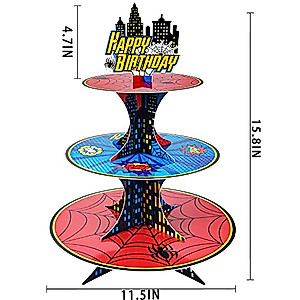 3 Tier Spider Cupcake Stand Superhero Spider Party Decorations Supplies for Kids Boys Themed Birthday Party