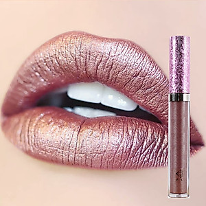 Shiny Metallic Satin Liquid Lipstick, Lipstick for Women Daily Use Moisturizing Lip Gloss, Long-Lasting Lipstick 24 Hour Waterproof Shiny Matte Non Stick Cup Lip Gloss, Colorful Long Wear Lipstick(06)
