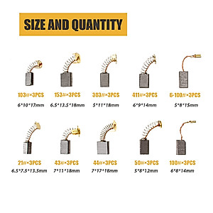 30Pcs 10 Sizes Electric Motor Carbon Brushes Replacement for Power Tool