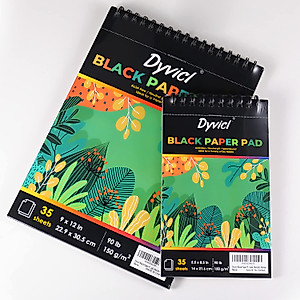 Dyvicl Black Paper Sketchbook 5.5"x8.5", 90 lb/150 GSM, 35 Sheets, Spiral Black Sketch Pad Drawing Paper for Pencil, Pastel, White Ink Gel Pen, Charcoal, Chalk, Metallic Marker, Paint Pen