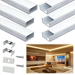 Muzata 6Pack 3.3FT/1M Wider LED Channel System with Milky White Cover Silver Aluminum LED Strip Channel for Waterproof LED Strips up to 16mm U102 WW