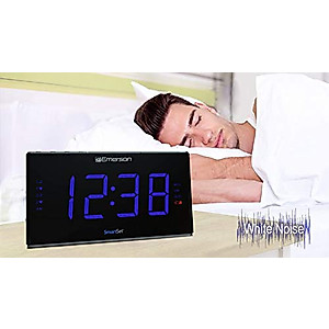 Emerson Smartset Sound Therapy Alarm Clock Radio with White Noise/Nature Sounds 1.8" LED Display Black/Blue, ER100105