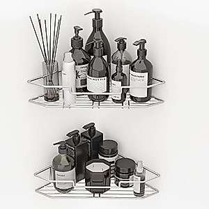 WESTREE Corner Shower Caddy Shelf Bathroom - No Drilling Traceless Adhesive Bathroom Storage Organizer, 2-in-1 Shower Holder Organizer Kitchen Shelves for Bathroom Kitchen