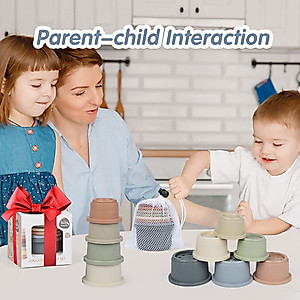 SKYWHALE Baby Soft Building Blocks 6 12 18 Months, 21pcs Toddler Stacking Sensory Learning Education Toys, Infant Rubber Silicone Teething Squeezing Block Gift for Boys Girls