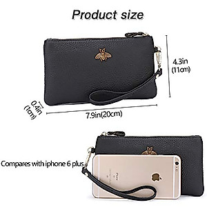 imeetu Women's Wristlet Clutch Purse Leather Cell Phone Wallet Handbag with Wrist Strap (Black)