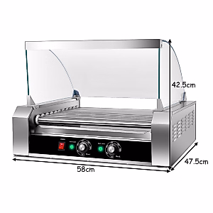 S AFSTAR Commercial 30 Hot Dog 11 Non-Stick Roller Machine, Electric Hot Dog Sausage Grill Cooker Machine with Removable Stainless Steel Drip Tray & Glass Hood Cover, Countertop Hot Dog Roller Warmer