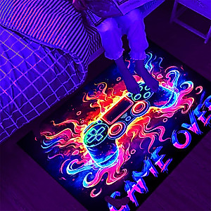 Manicer Neon Gaming Area Rug, Blacklight UV Reactive Game Controller Non-Slip Door Throw Rug Fluorescent Flannel Floor Mat Carpet, Glow in The Dark Play Mat for Bedroom, Playroom - 19.7" x 31.5"