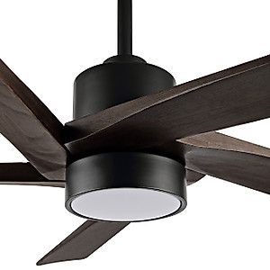 WINGBO 64 Inch DC Ceiling Fan with Lights and Remote Control, 5 Reversible Carved Wood Blades, 6-Speed Noiseless DC Motor, Modern Ceiling Fan in Matte Black Finish with Walnut Blades, ETL Listed