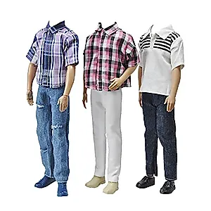 E-TING 3 Sets Fashion Casual Wear Plaid Doll Clothes Jacket Pants Outfits with 3 Pairs Shoes for 12 Inches boy Dolls
