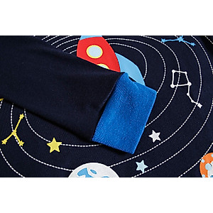 Popshion Little Boys Long Sleeve Pajamas for Boys 100% Cotton Toddler Space Rocket Sleepwear Clothes Set(Planet-6229 6T)