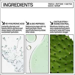 Youth To The People Triple Peptide + Cactus Oasis Face Serum - 4D Hyaluronic Acid Hydrating Serum + Skin Firming Peptides for Face & Malachite Minerals for a 3-in-1 Face Tightening Facial Serum (1oz)