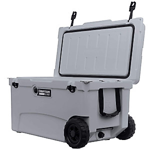 Driftsun 70 Quart Wheeled Ice Chest, Heavy Duty, High Performance Commercial Grade Insulated Rolling Cooler, Grey