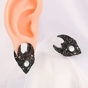 LADEMAYH 2Pcs 00 Gauges for Women, Elegant Black 00g Plugs Gauges for Ears, with White Shell 00g Tunnels Earrings Surgical Steel Saddle Gauges Size 00 Gauge Earrings