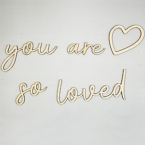 Lintran Wood You Are So Loved Wall Decor - Boho Wooden Script Art For Nursery, Children, Baby Boys And Girls Bedroom Decor - Nursery Wall Decor With Heart Decal Included