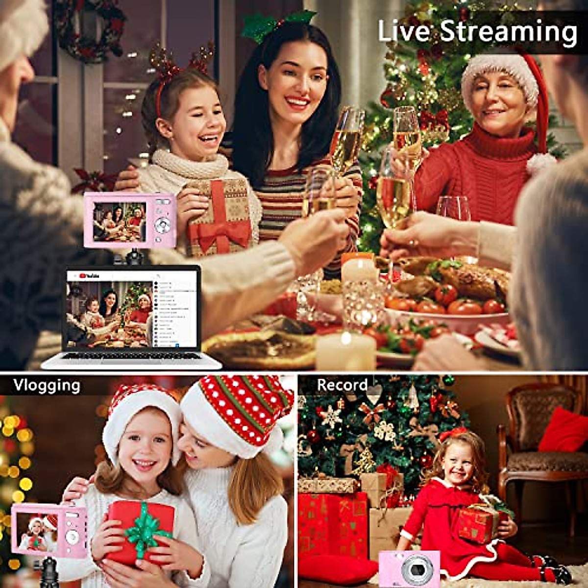 Digital Camera, FHD 48.0 MP Vlogging Camera Mini Camera Kids Camera Video Camera Pocket Camera with 32GB TF Card Autofocus 16X Digital Zoom, Compact Portable Camera for Kids Students Teenager-Pink