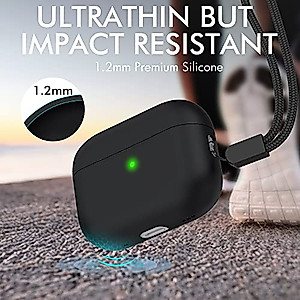 NIUTRENDZ AirPods Pro 2 Case Cover 2022 Slim Silicone Shock-Absorbing Protective Case with Lanyard [Front LED Visible] (Black)