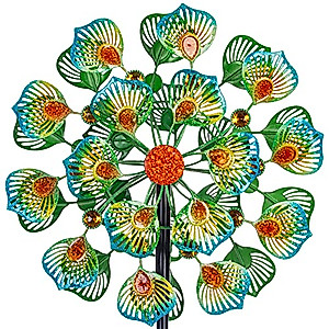 DREAMSOUL Metal Wind Spinner, 360 Degree Wind Sculptures & Spinners Outdoor Peacock Windmills for Yard and Garden(13.4" W x 59.8" H)