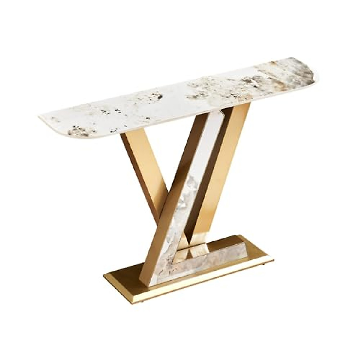 FRITHJILL 47.2" Modern Console Table with Metal Frame, Adjustable Foot Pads, and Sintered Stone Top for Entryway, Hallway, Living Room, and Office, Gold