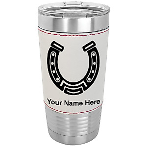 LaserGram 20oz Vacuum Insulated Tumbler Mug, Horseshoe Plain, Personalized Engraving Included (Faux Leather, Baseball Style)