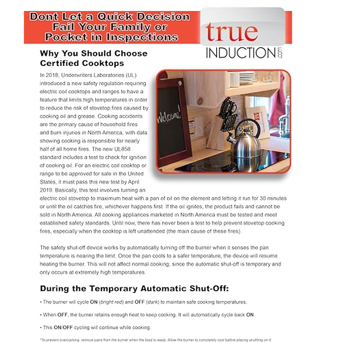 True Induction TI-1B 12-inch Single Element Black Induction Glass-Ceramic Cooktop 1750W 858UL Certified