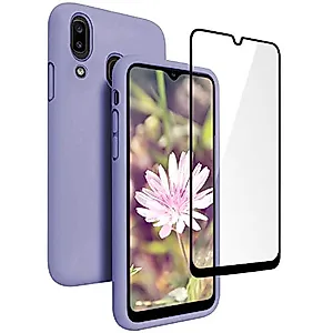 Vinve Samsung Galaxy A20 Case, Galaxy A30 Case, with Tempered Glass Screen Protector [2 Pack], Liquid Silicone Slim Soft Fit Drop Protection Case for Galaxy A20 (Purple)