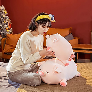 CHDGIOHA Cute Kawaii Pig Stuffed Animal Pillows, 15.7'' Pig Plush Hugging Pillow, Soft Pig Stuffed Cuddle Plush Toys, Christmas Birthday Gifts for Girls Girlfriend (Squint, 15.7in)