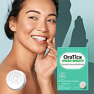 OraTicx Green Breath Oral Care Probiotics, Naturally Support Freshens Bad Breath & Healthy Mouth, Dental Probiotic Supplement 8 Billion CFU, Mint Flavor 30 Lozenges 1-PK