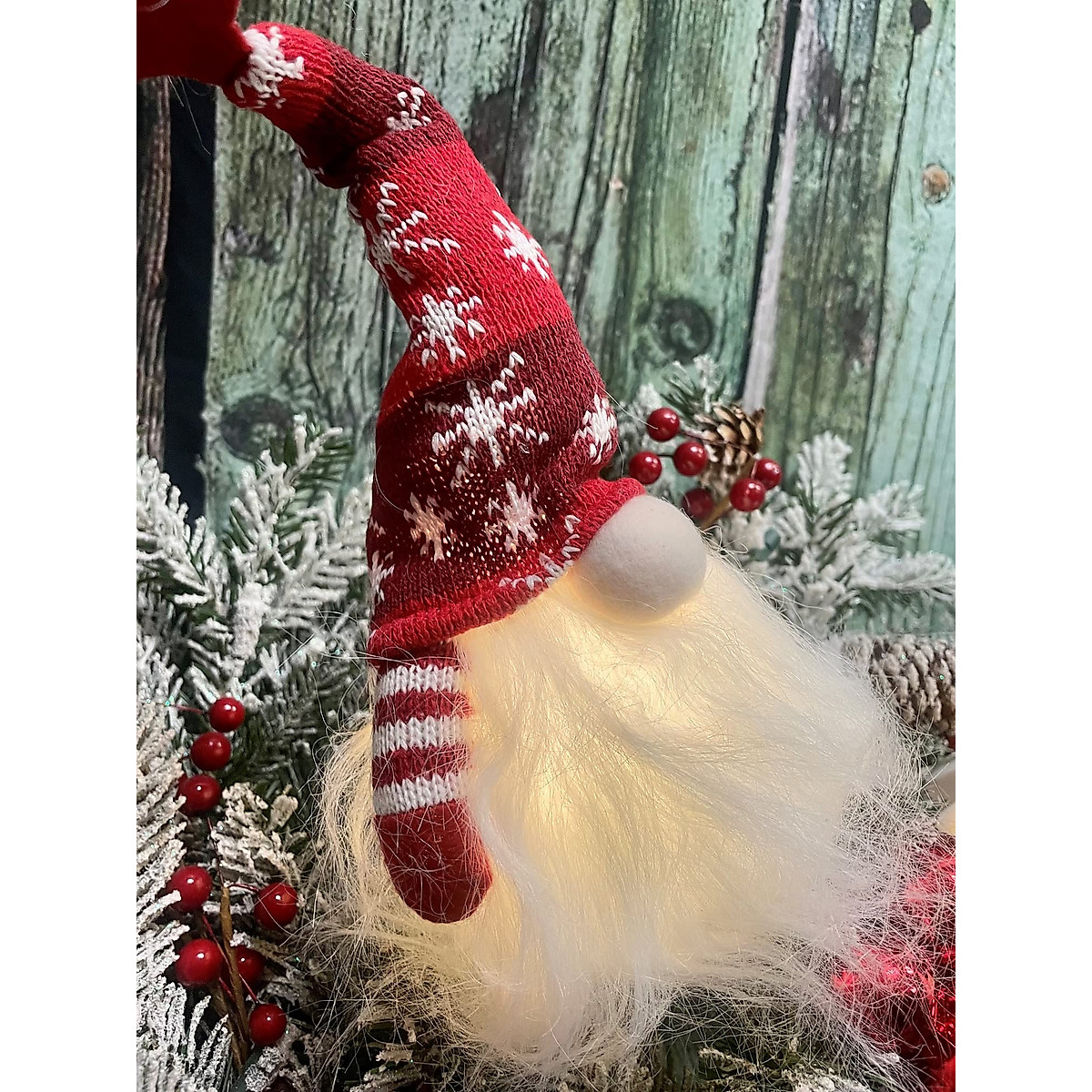 Gerson 7" H Battery Operated Lighted Holiday Plush Gnome Figurine, Assortment of 2