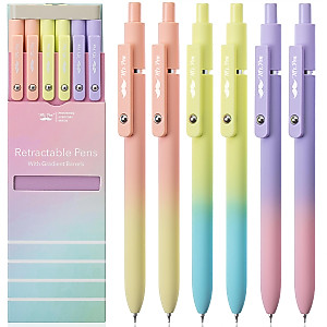 Mr. Pen- Retractable Gel Pens, 6 Pack, Gradient Color Barrels, Black Gel Pens, Fast Dry, Gel Pens Fine Point 0.5mm, Retractable Pens, Cute Pens, Gel Ink Pens, Aesthetic Pens for Journaling