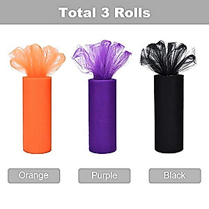 3 Spools Halloween Tulle Rolls Tulle Netting Rolls Tulle Fabric Spool Ribbons, 6 Inches by 75 Feet (Black, Orange and Purple)
