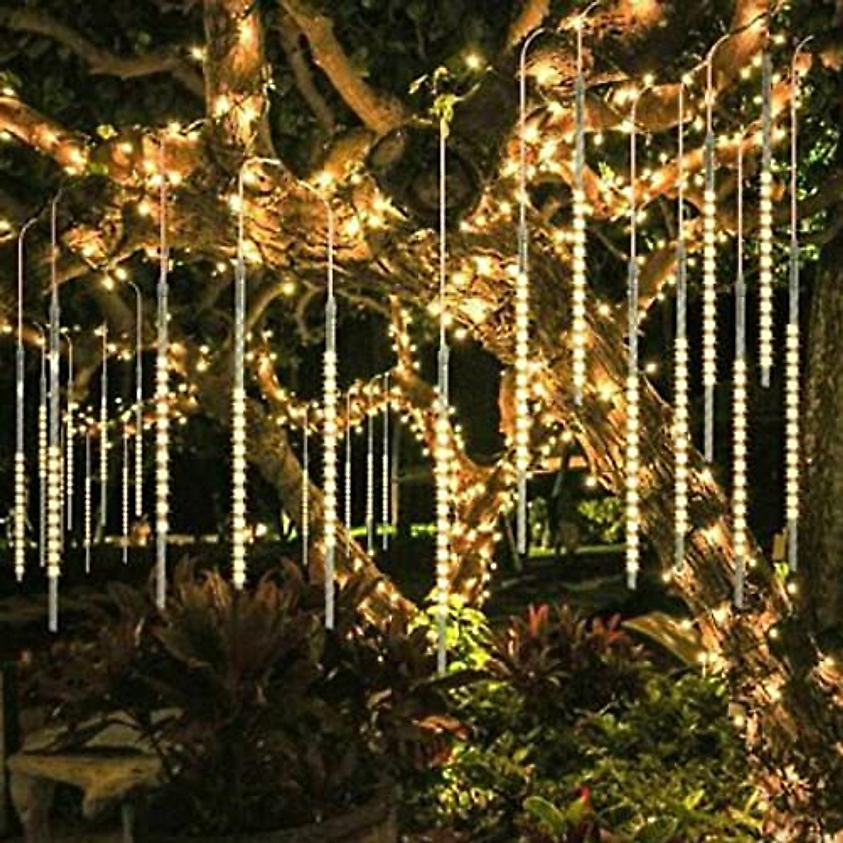 MIS1950s Christmas Lights Meteor Shower Lights 11.8'' 6pc Spiral Tubes 144 LEDs Waterproof Icicle Snowfall String Lights for Wedding Christmas Xmas Halloween Garden Tree Home Decor (Yellow)