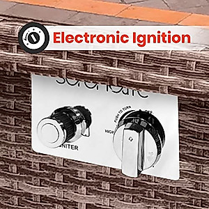 SerenelifeHome Outdoor Propane Fire Pit Table- 50,000 BTU Auto-Ignition Gas Fire Pit w/Glass Wind Guard, Black Tempered Glass Tabletop & Clear Glass Rock for Outdoor Cooking & Grilling - SLFPTIL49