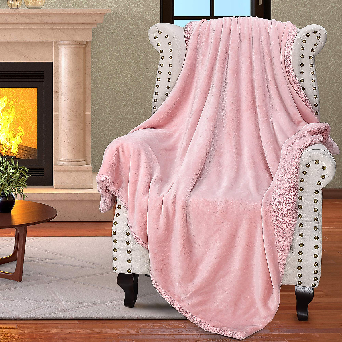 Catalonia Pink Sherpa Throws Blanket for Girls, Super Soft Comfy Fuzzy Micro Plush Fleece Snuggle Blanket for Sofa Couch TV Bed Reversible Match Color All Seasons, 50"x60", Tone to Tone