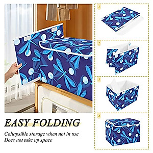 CaTaKu Cute Blue Dragonfly Storage Bins with Lids and Handles, Fabric Large Storage Container Cube Basket with Lid Decorative Storage Boxes for Organizing Clothes