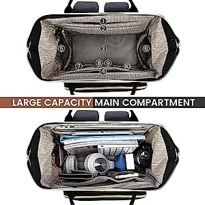 LOVEVOOK Laptop Backpack Purse for Women, Nurse Work Business Travel Backpack Bag, Wide Open Backpack, Lightweight Water Resistent Daypack with USB Charging Port, 15.6 inch, Beige-Black-Brown