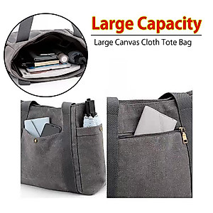 HONGQI Canvas Travel Tote Handbag Shoulder Bags For Men & Women Handbags Canvas Bag for Women, Multi Compartment Tote Purse Bags (Black)