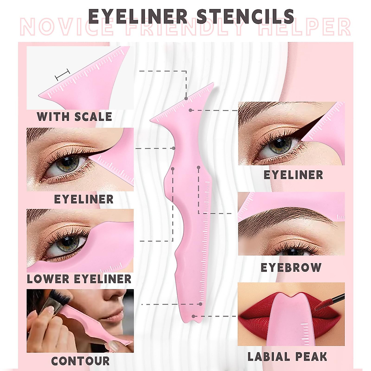 Noerrors 3Pcs Silicone Eyeliner Stencils Set Nose Contour Template Winged Tip Eyeliner Aid Multifunctional Eye Makeup Tool for Brow Eyelash Nose Shadow Highlighter Lipstick Contour Beginners Friendly