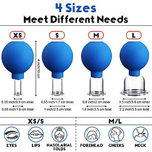 4 PCS Glass Facial Cupping Set | Silicone Vacuum Suction | Cupping Massage Therapy | A Kit for Anti Cellulite, Anti Wrinkle and Instantly Ageless Skin | for Eyes, Face and Body