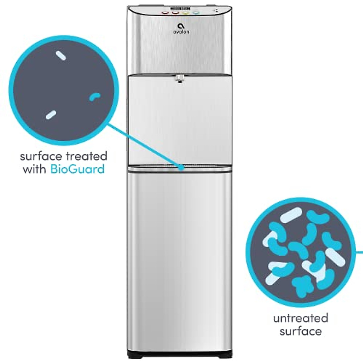 Avalon Hand-Free Touchless Electric Bottleless Water Cooler Dispenser with BioGuard- 3 Temperatures, Digital Clock with Temperature Control, Self Cleaning, Anti-Microbial Coating, Stainless Steel