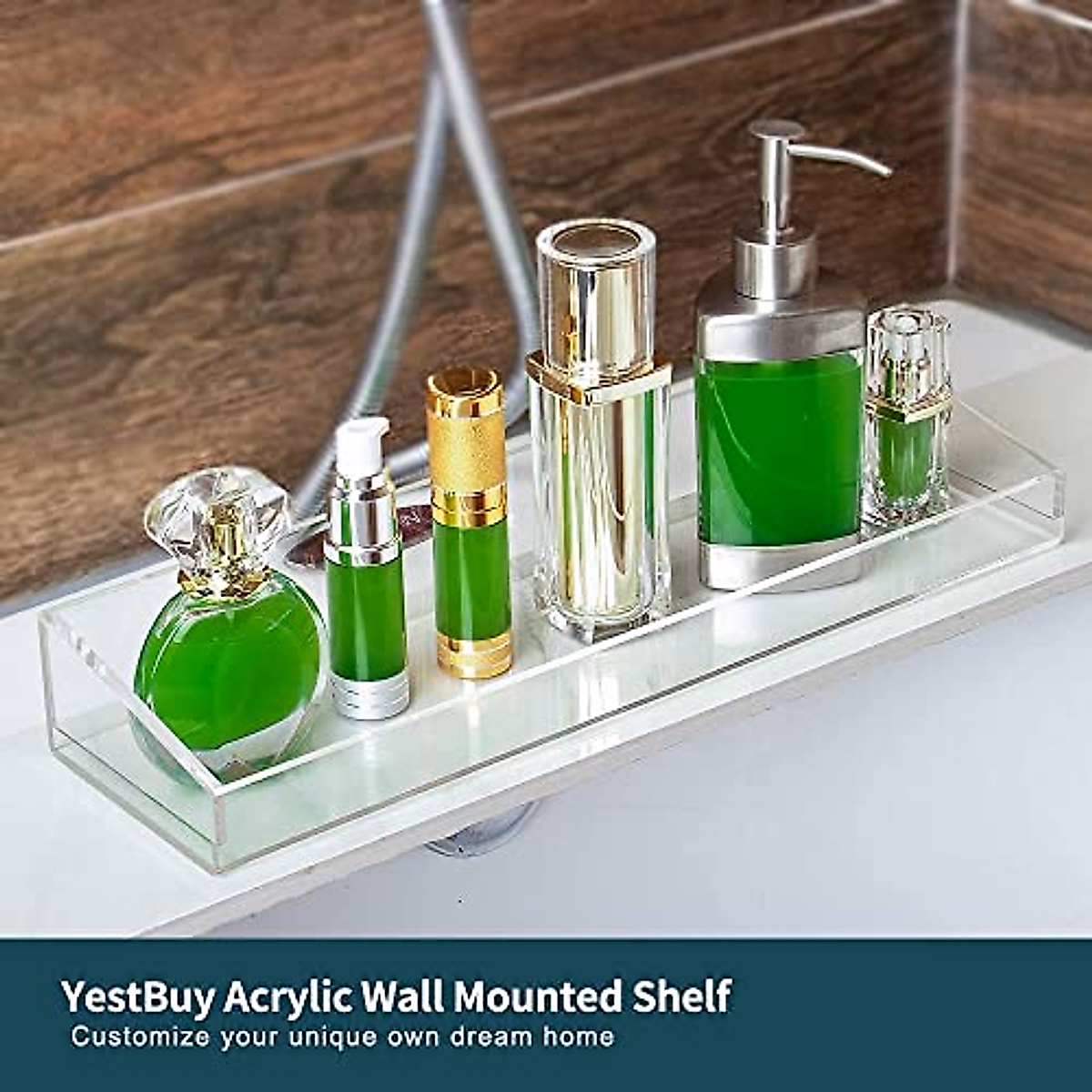 YestBuy Acrylic Floating Wall Display Shelves，Clear Bathroom Shelves, Wall Mounted Non Drilling Thick Clear Storage, Display Shelves