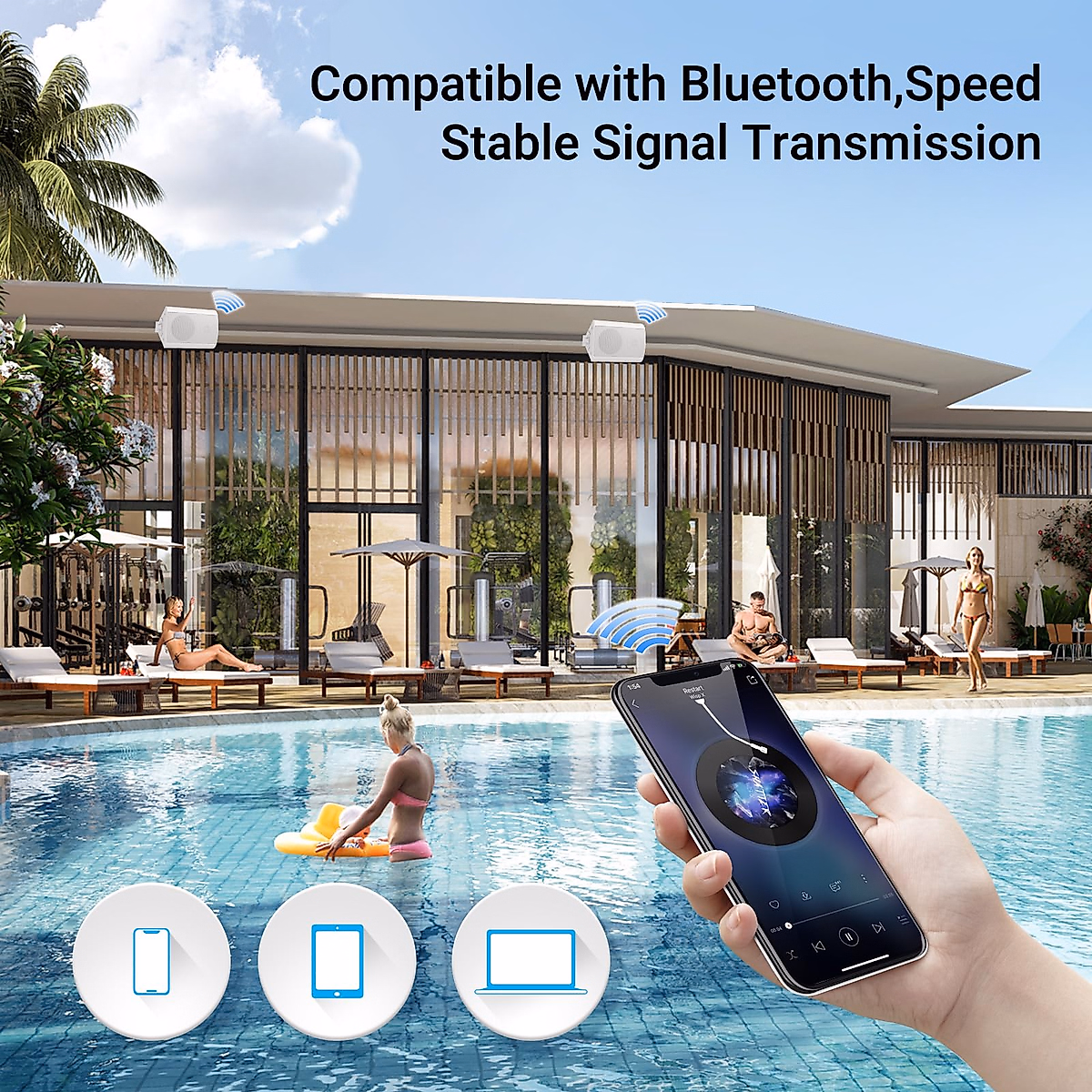 Herdio 4 Inch 200 Watt Outdoor Indoor Bluetooth Speakers,Wall Mount Waterproof Wired for Patio,Deck,Yard,Garage(White)