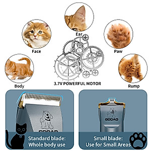 Gooad Cat Clippers for Matted Hair, Cat Grooming Kit, Cordless Cat Shaver for Long Hair, Low Noise Paw Trimmer, Cat Hair Trimmer for Grooming,Quiet Pet Hair Clippers Tools for Cats Dogs (Blue)