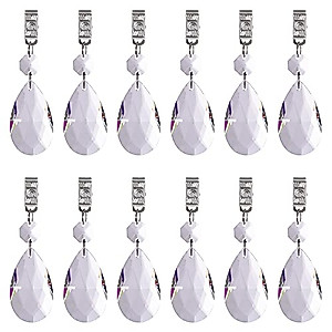 Lystaii 12pcs Tablecloth Weights Set with 12pcs Metal Clip Kit, AB Crystal Teardrop Pendant Glass Tablecloth Weights Heavy Outdoor Prisms Pendants for Home Decoration Picnic Tables Christmas (50mm)