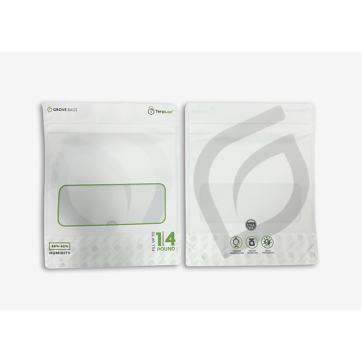 Official Grove Bags 1/4lb White Child Resistant Velvet Soft Touch 10-Pack - (10) 1/4lb White CR VST Terploc Pouches