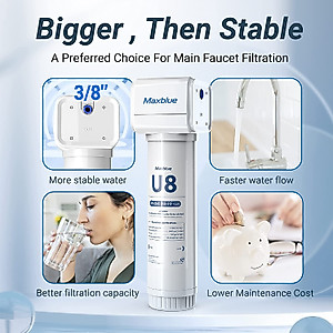 Maxblue U8-ST Under Sink Water Filter System, 2 Years High Capacity, Reduces Lead, Chlorine, Heavy Metals, Bad Taste & Odor, Under Counter Water Filter Direct Connect to Kitchen Faucet, USA Tech