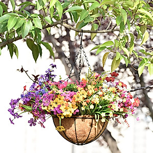 Qusuxi 4 Pack 8 Inch Hanging Baskets for Plants Outdoor Metal Hanging Planter Hanging Flower Baskets with Coco Fiber Liners Chain Round Wire Plant Holder Hanging Flower Pots(Watermelon)