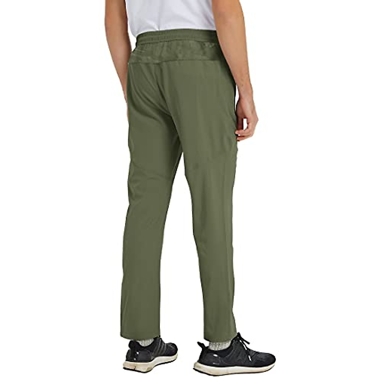 BASUDAM Men's Athletic Pants Thin Lightweight Quick Dry Zipper Pockets Outdoor Sports Pants for Running Jogging Hiking Army Green L
