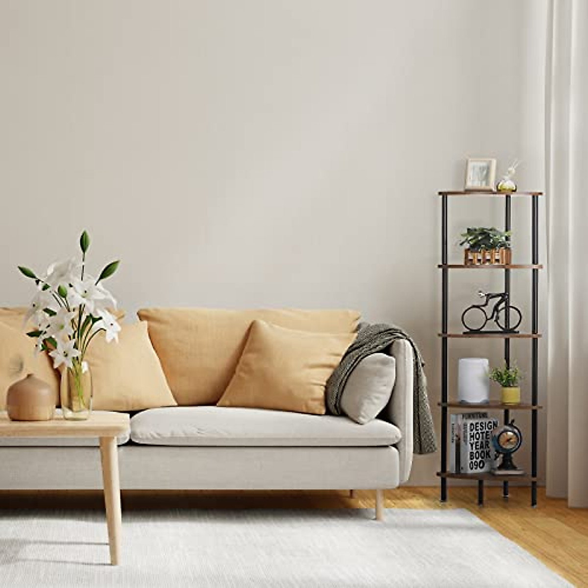 LIANTRAL 5 Tier Corner Shelf, 49.8” Corner Shelf Stand, Corner Bookshelf Plant Stand, Storage Shelf for Bathroom, Living Room, Kitchen, Home Office