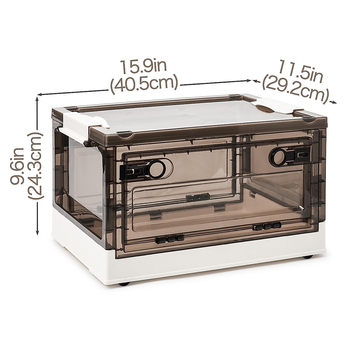 EZOWare 25 Quart Stackable Lidded Plastic Storage Bin with 3 Ways Opening and Wheels, 4 Pack Foldable Organizer Cube Container with Latch Lid for Bedroom, Closet, Home White & Clear Black